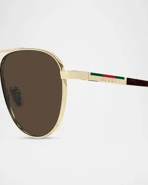 Gucci Subtle Web 56mm Aviator Sunglasses - Gold