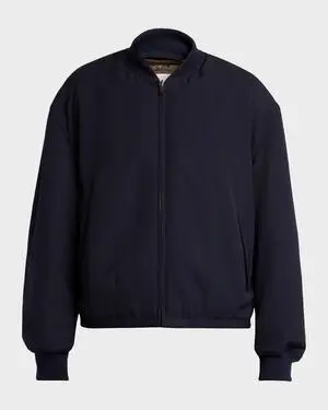 THE ROW Fenn Wool And Silk Bomber Jacket - Dark Navy