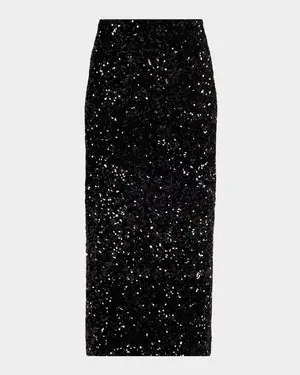 Vince Sequin-embellished Velvet Midi Skirt - Black