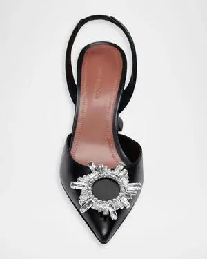 Amina Muaddi 70mm Begum Leather Slingback Pumps - Black