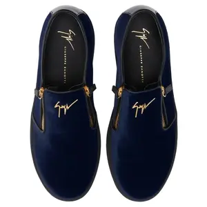 GIUSEPPE ZANOTTI Velvet Slip-ons With Metal Signature - Blue