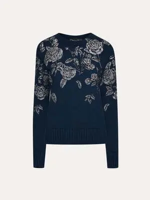 Oscar De La Renta Embroidered Knit Pullover - Blue