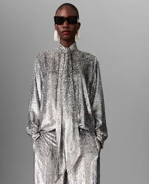 Stella McCartney Metallic Velvet Tie-neck Shirt