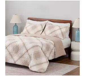 BERKSHIRE BLANKET As Is Berkshire Polarfleece Plaid Comforter & Sham Set King - One-color