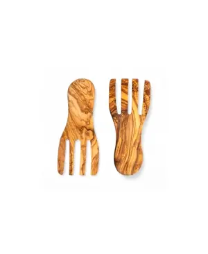 GHARYAN STONEWARE Olive Wood Serving Forks, Set Of 2 - Natural