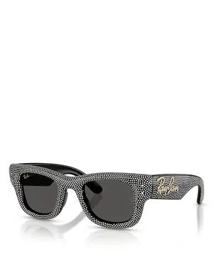 Ray-ban A$ap Rocky Wayfarer Puffer Crystal Pave Edition Square Sunglasses, 47mm - Black With Strass Pave/dark Grey
