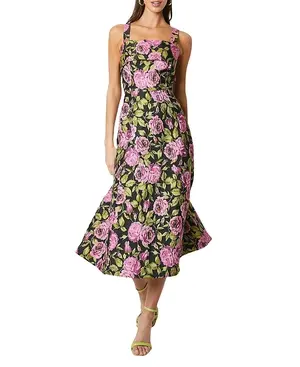 Coast Wide Strap Jacquard Midi Dress - Black
