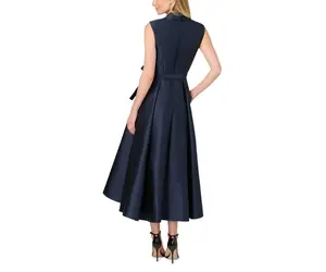 Adrianna Papell Lapel Mikado Dress - Midnight