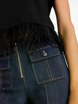 Cinq À Sept Short-sleeve Feather-trimmed Cropped T-shirt - Blue