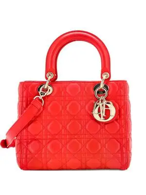 Dior Lady Cannage Quilt Lambskin Medium Satchel - Red