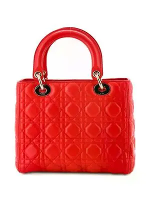 Dior Lady Cannage Quilt Lambskin Medium Satchel - Red