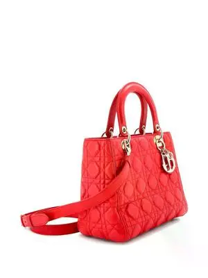 Dior Lady Cannage Quilt Lambskin Medium Satchel - Red