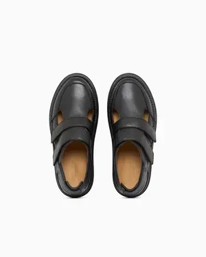 Giorgio Armani Leather Cut-out Sandals - Black