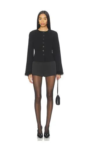 L'academie Eirah Cropped Jacket With Feather Trim