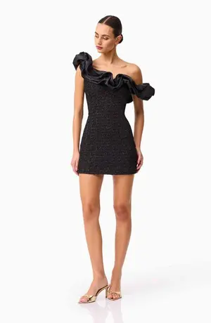 ELLIATT Paloma Satin Ruffle Floral Jacquard Mini Dress