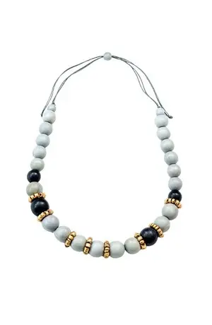 LIKHA LIKHA Pompa Beaded Wooden Necklace Light Grey & Charcoal