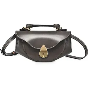 OLD TREND Azalea Genuine Leather Crossbody Bag With Push Lock Closure - Grey