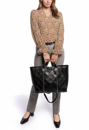 OLD TREND Mermaid Genuine Leather Oversized Tote - Black