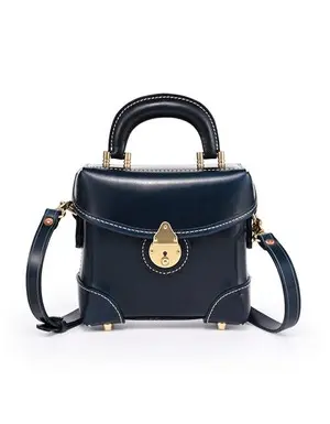 OLD TREND Azalea Genuine Leather Box Crossbody - Navy