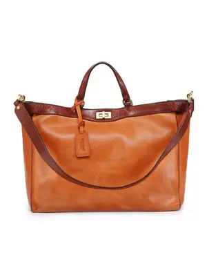 OLD TREND Ixia Genuine Leather Jet Set Travel Tote - Caramel