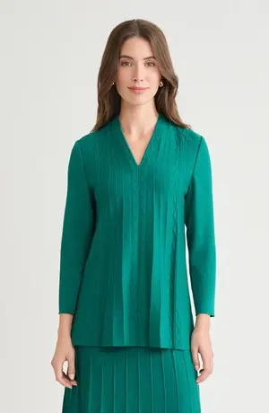 Ming Wang Tonal Multi-stitch Flared Soft Knit Tunic