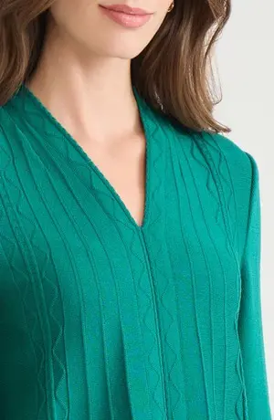 Ming Wang Tonal Multi-stitch Flared Soft Knit Tunic