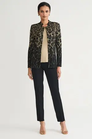 Ming Wang Lurex Leopard Print Jacquard Knit Jacket