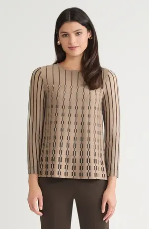 Ming Wang A-line Linear Patterned Soft Knit Top