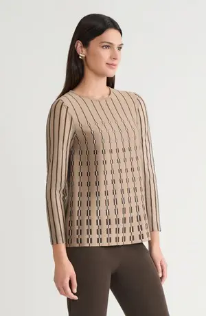 Ming Wang A-line Linear Patterned Soft Knit Top