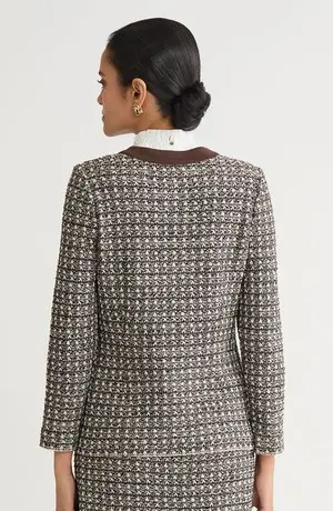 Ming Wang Tailored Tweed Knit Jacket With Trim