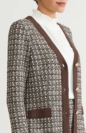 Ming Wang Tailored Tweed Knit Jacket With Trim
