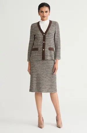Ming Wang Tailored Tweed Knit Jacket With Trim