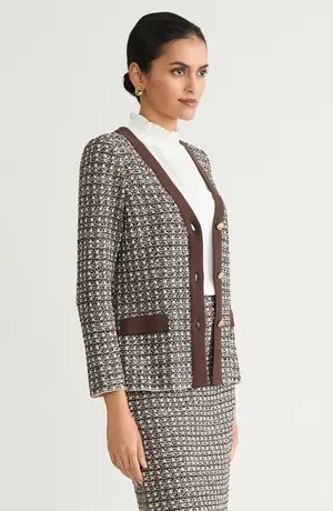 Ming Wang Tailored Tweed Knit Jacket With Trim
