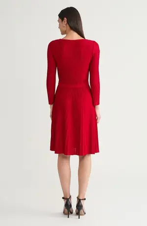 Ming Wang Fit-and-flare Ribbed Knit Dress - Holiday