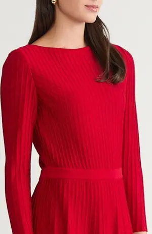 Ming Wang Fit-and-flare Ribbed Knit Dress - Holiday