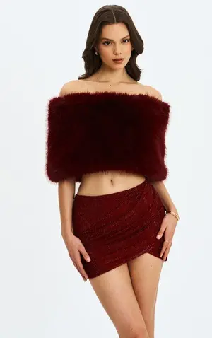Off the Shoulder Faux Fur Blouse