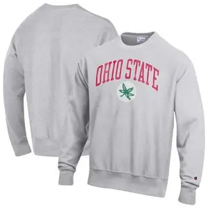 Champion Ohio State Buckeyes Distressed Arch Over Logo Reverse Weave Crew Neck Sweatshirt - Gray