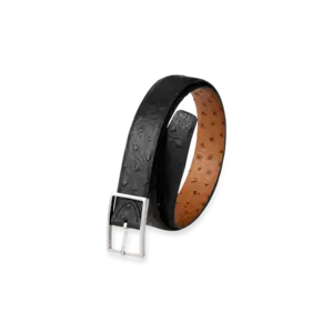 PAUL FREDRICK Ostrich Embossed Reversible Belt - Black/tan