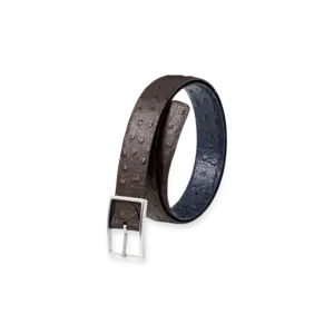 PAUL FREDRICK Ostrich Embossed Reversible Belt - Navy/brown