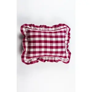 ARCHIVE NEW YORK Abigail Cranberry Handwoven Cotton Plaid Ruffle Pillow - Burgundy