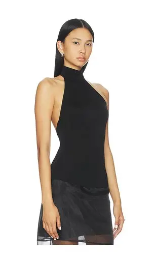 L'academie Claudette Halter Knit Top - Black