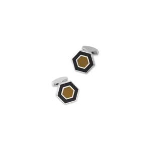 PAUL FREDRICK Enamel Hexagon Cufflinks - Black/tan