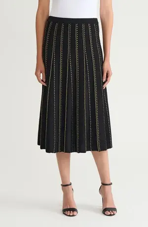 Ming Wang Linear Lurex Soft Knit Midi Skirt