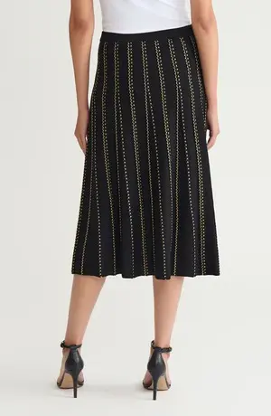 Ming Wang Linear Lurex Soft Knit Midi Skirt