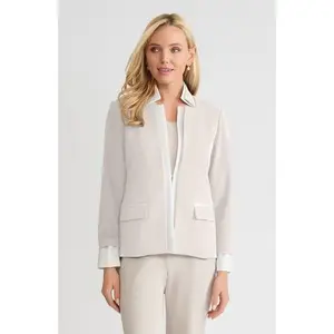 Ming Wang Tailored Stretch Deco Crepe Blazer - Limestone/white