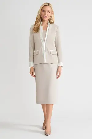 Ming Wang Tailored Stretch Deco Crepe Blazer - Limestone/white