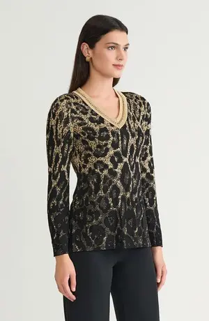 Ming Wang Lurex Leopard Print Jacquard Tunic