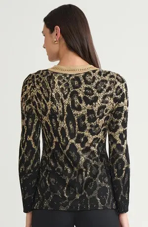 Ming Wang Lurex Leopard Print Jacquard Tunic