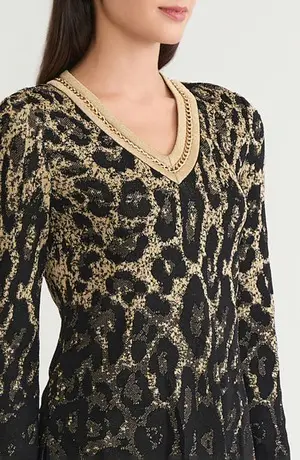 Ming Wang Lurex Leopard Print Jacquard Tunic