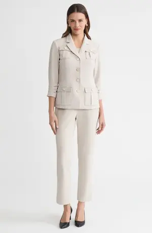Ming Wang Heritage Stretch Deco Crepe Scrunch Sleeve Jacket